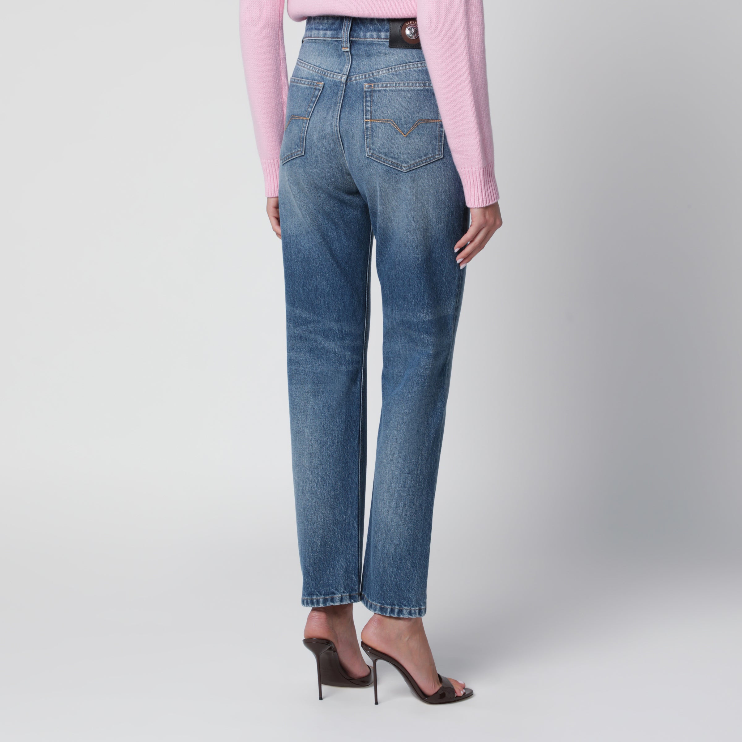 VERSACE Versace High-Waisted Straight-Leg Cotton Jeans